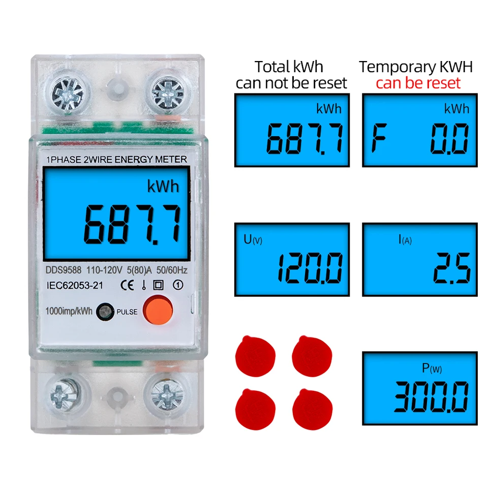 Contador De Consumo Electrico HXBER Din-Rail Energy Meter - 120V Single ...