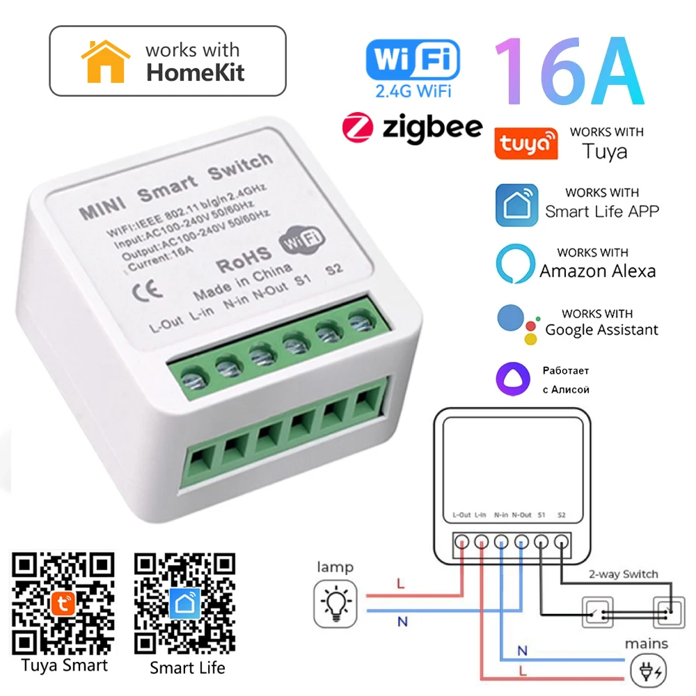 Tuya Smart Home ZigBee WiFi Smart Switch with Power Monitor 16A Mini ...