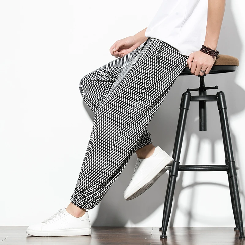 Cool-Ice-Silk-Pants-Korean-Style-Plaid-Summer-Casual-Pants-Mens-Fashion ...