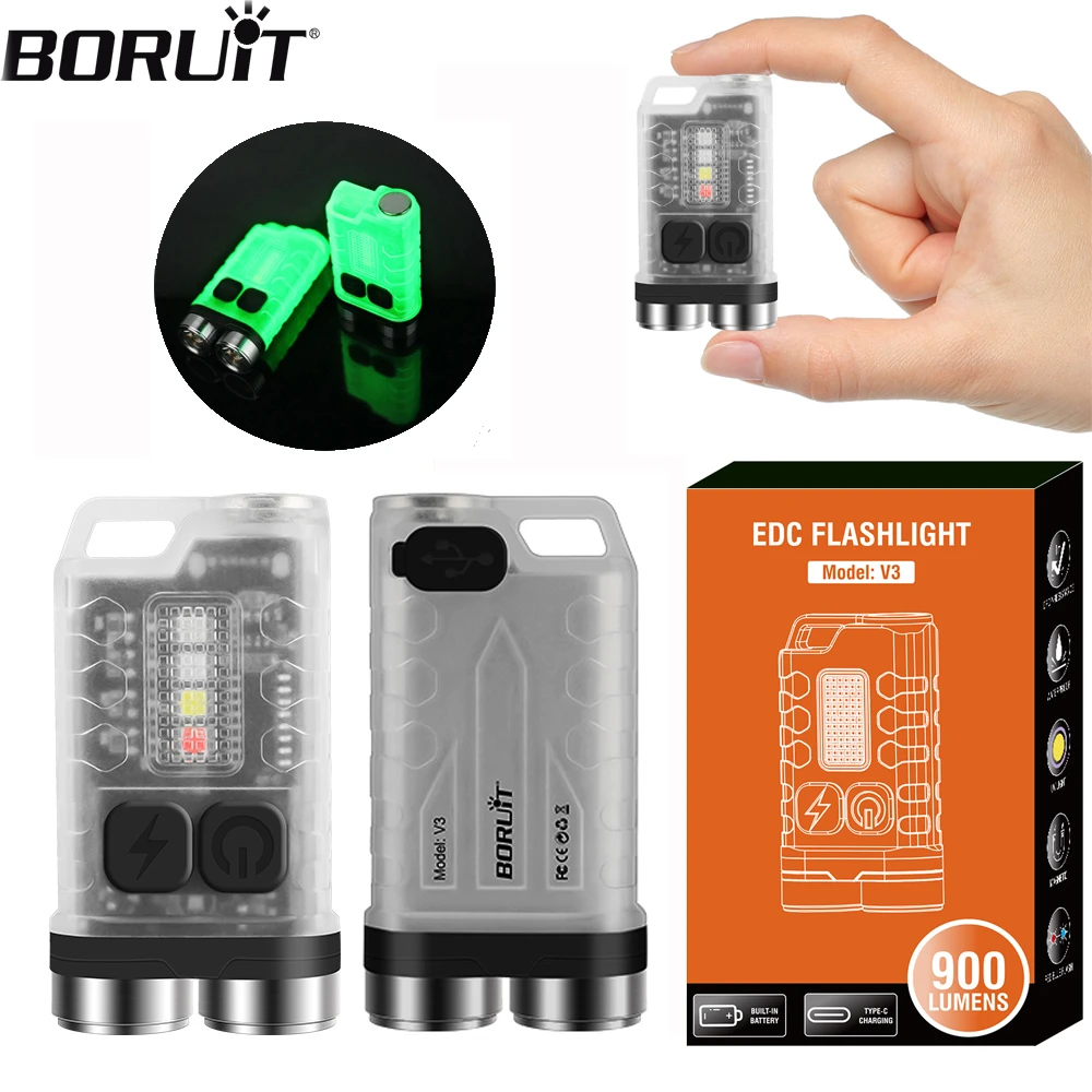 BORUiT V3 LED Flashlight Mini Portable Keychain Torch Type-C ...
