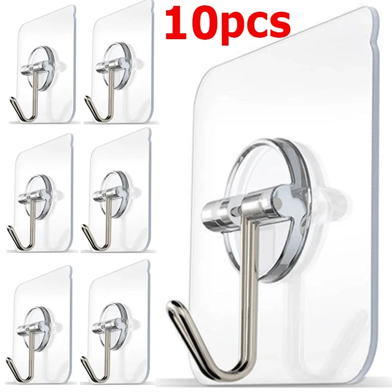 10-1pcs-Transparent-Stainless-Steel-Strong-Self-Adhesive-Hooks-Key ...