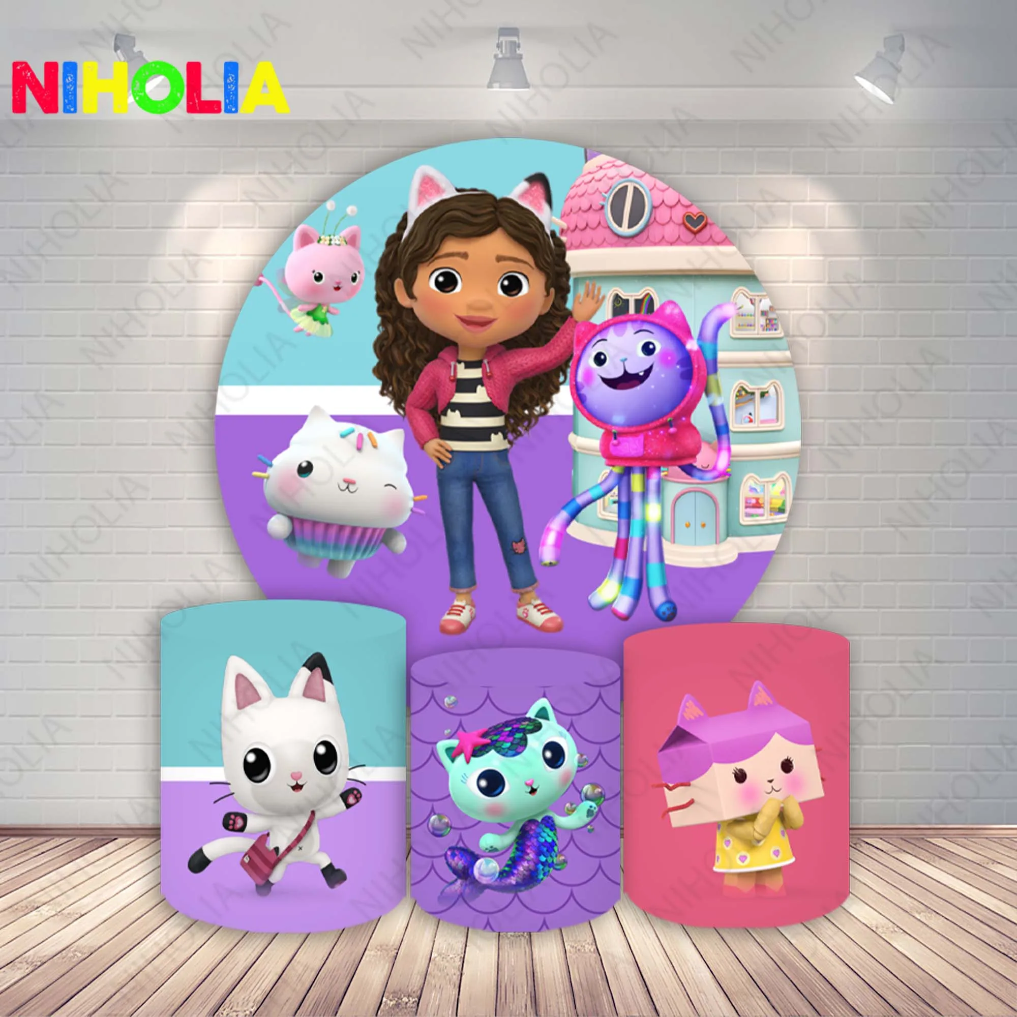 Niholia-Gabby-Dollhouse-Round-Photography-Backdrop-Girls-Birthday-Photo ...