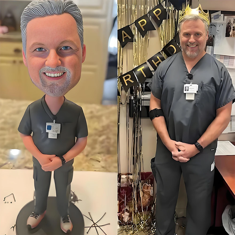 Custom Bobblehead Figurine, Medical Professional in Gray Scrubs ...