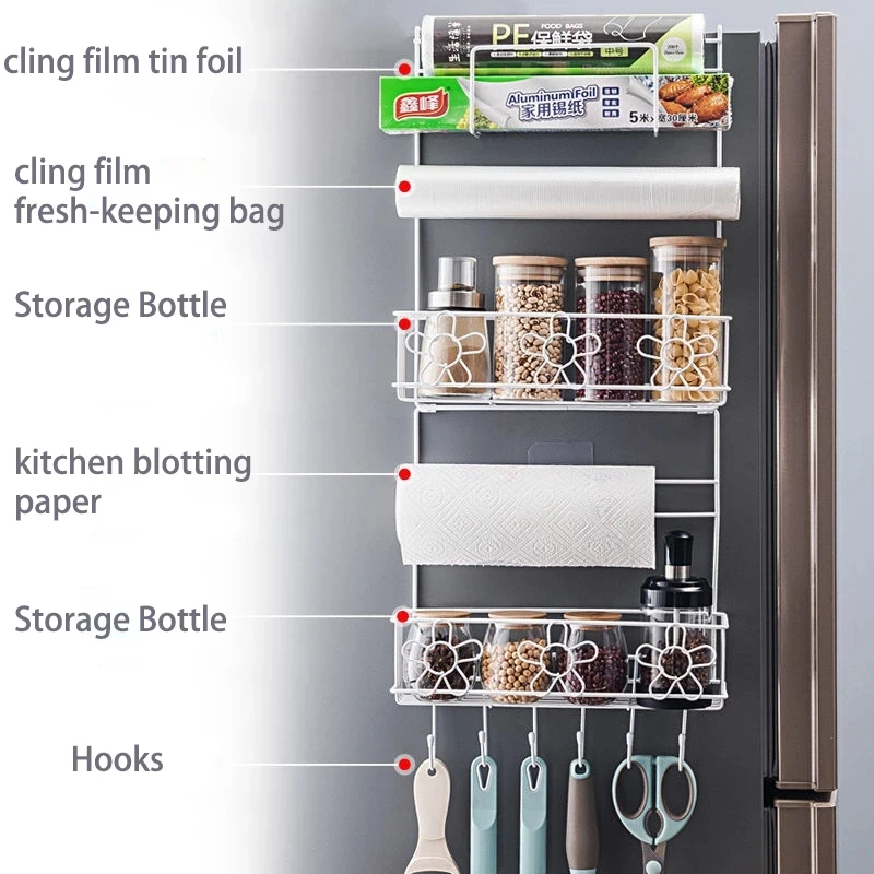 Fridge Side Shelf Storage Organizer Kitchen Wall Hanging Storage ...