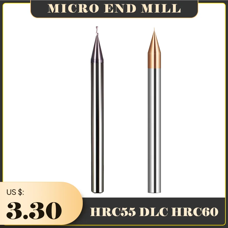 HRC60 HRC55 Micro Carbide End Mill 2 Flutes 0.2-0.9mm TiAIN Micro Flat ...