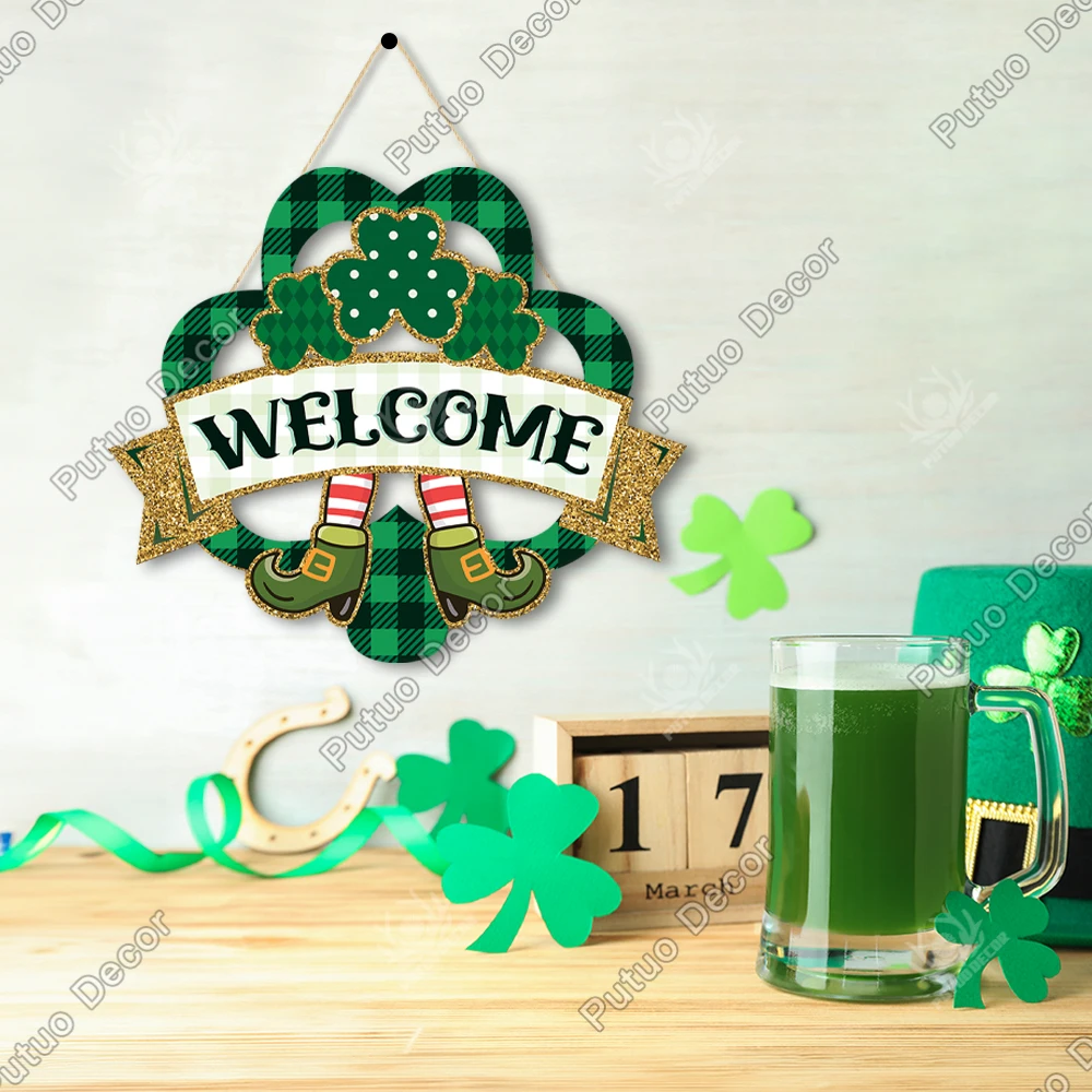 Putuo-Decor-1pc-Shamrock-Welcome-Wooden-Hanging-Sign-Decor-Wall-Art ...