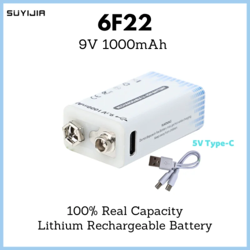9V 1000mAh 6F22 Lithium Rechargeable Battery USB Charging Li-ion Square ...