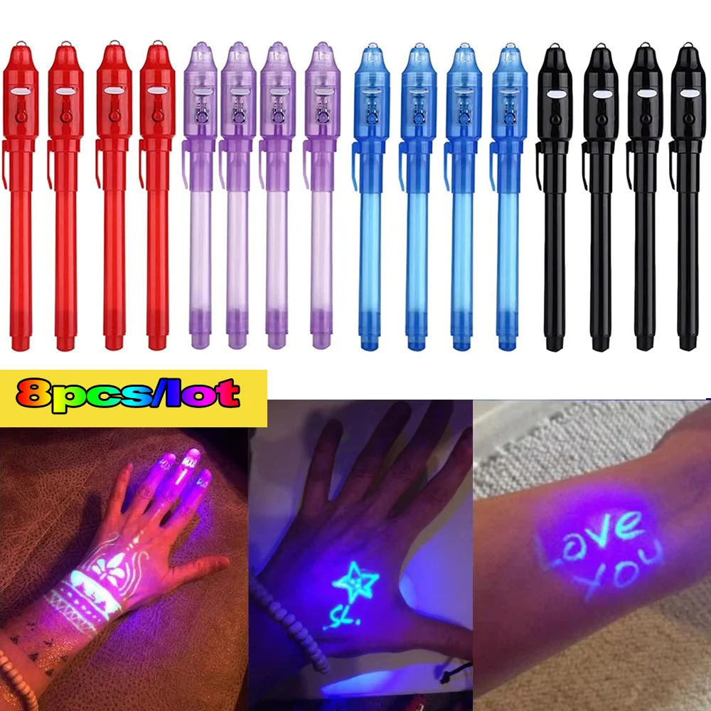 8pcs Invisible Ink Pen Spy Pen with UV Light Magic Marker for Secret ...