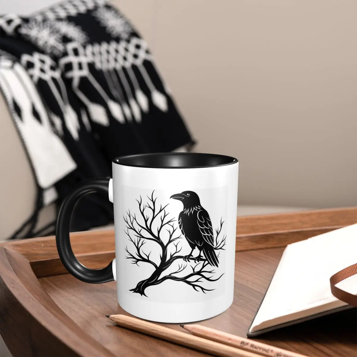 Raven Crow Spooky Art Illustration Mug Funny Ceramic Coffee Cups Tea ...