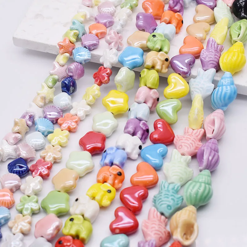 Mixed-20pcs-lot-Ceramics-Beads-Star-Fish-Starfish-Flowers-Elephants-Heart-Loose-Spacer-Beads-for ...
