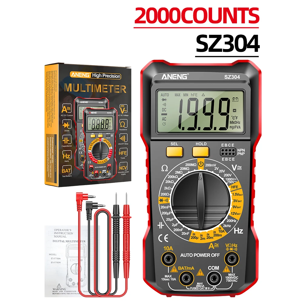 ANENG Multimeter Volt Ohm Amp Meter Autoranging for AC/DC Current ...