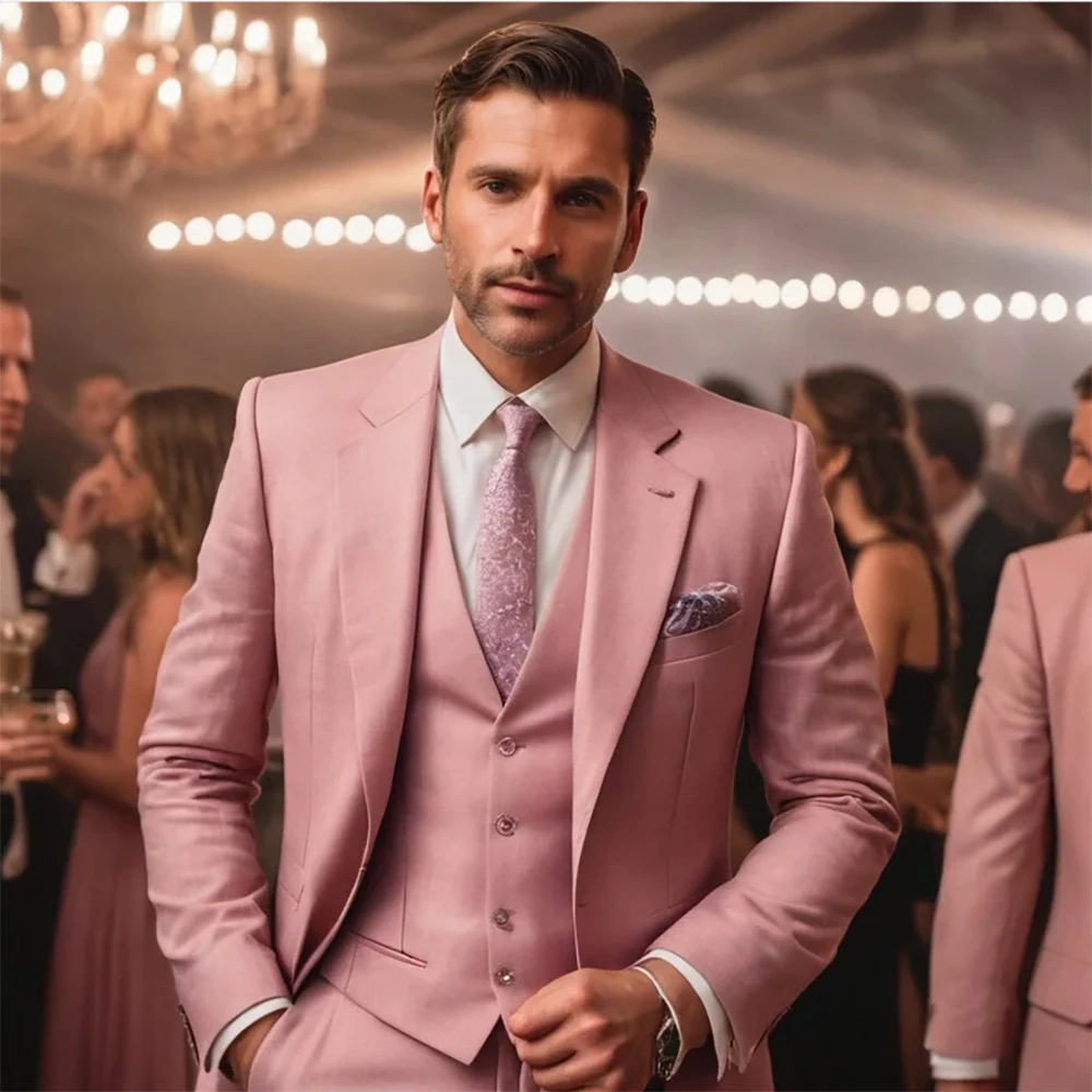 Luxury-Pink-Wedding-Suits-For-Men-Notched-Lapel-Single-Breasted-Elegant ...