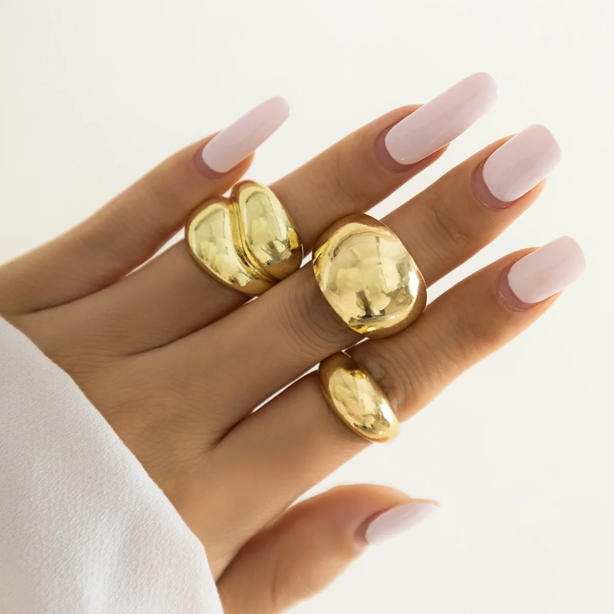 3Pcs/Set Punk Rock Smooth Gold Plated Metal Chunky Rings for Women ...