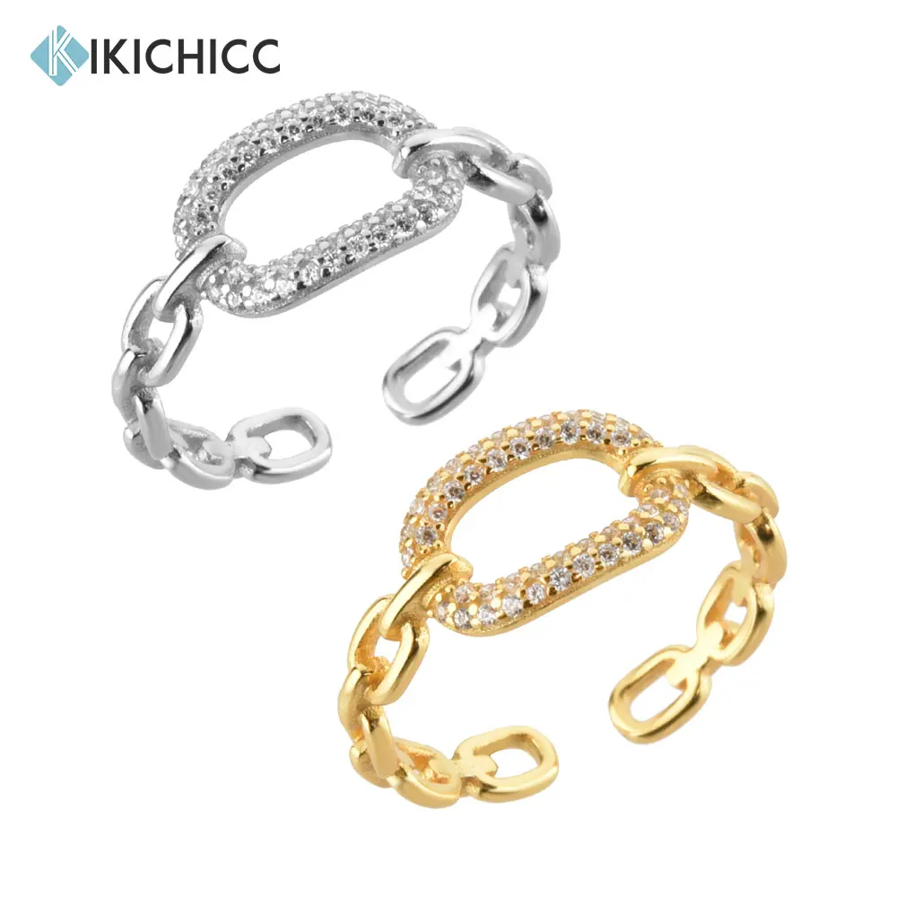 KIKICHICC-925-Sterling-Silver-Gold-Square-Chain-Resizable-Ring-Crystal ...