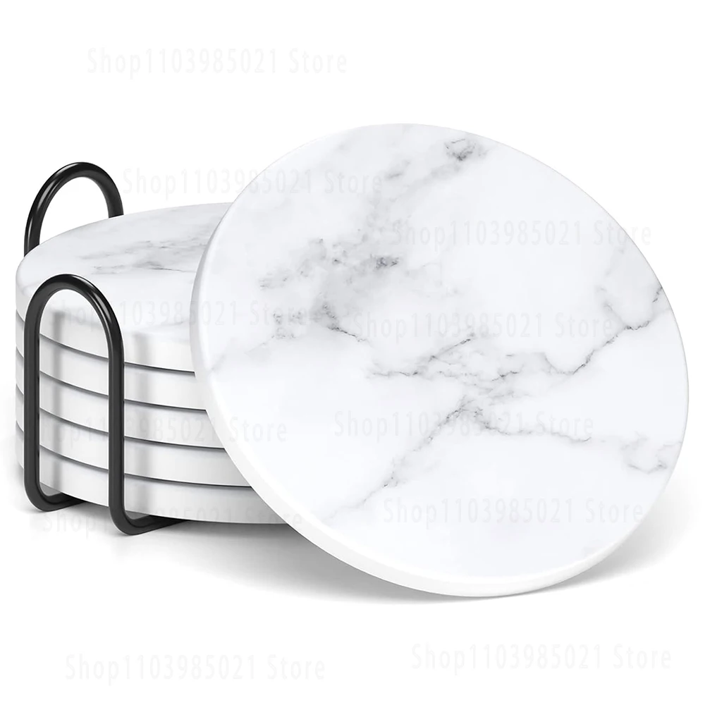 1-6-Pcs-Ceramic-Coasters-Marble-Style-with-Holder-Absorbent-Drink ...