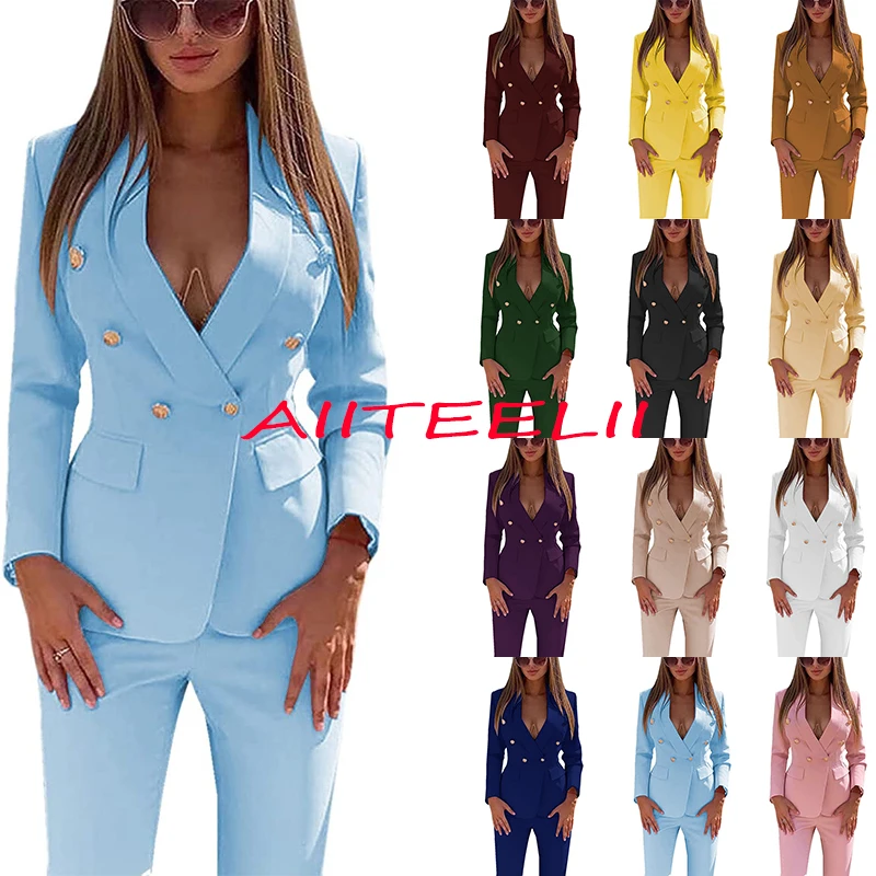 Women-s-Suit-2-Piece-Double-Breasted-Formal-Business-Work-Wear-Fashion ...
