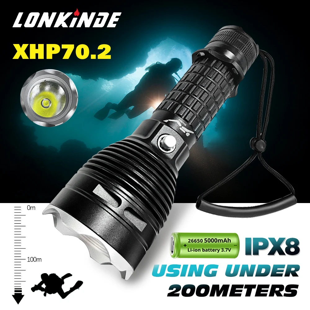 XHP70-2-Professional-Diving-Flashlight-IPX8-Underwater-Lamp-High-Power ...