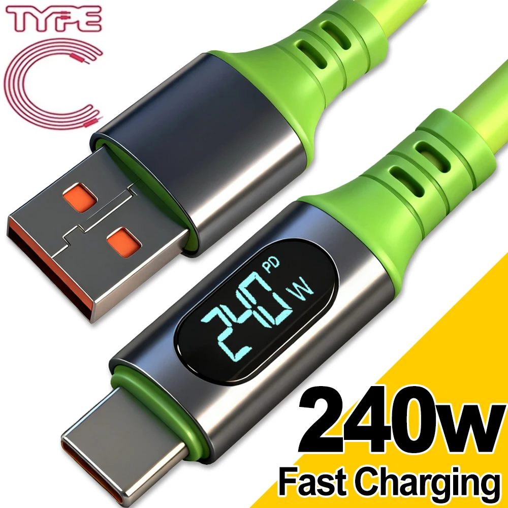 PD240W 6A Super Fast Charging Type C Cables Digital Display High-speed ...