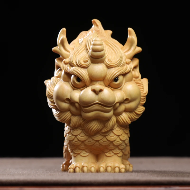 Authentic-small-leaf-boxwood-carving-auspicious-beast-Kirin-ancient-god ...