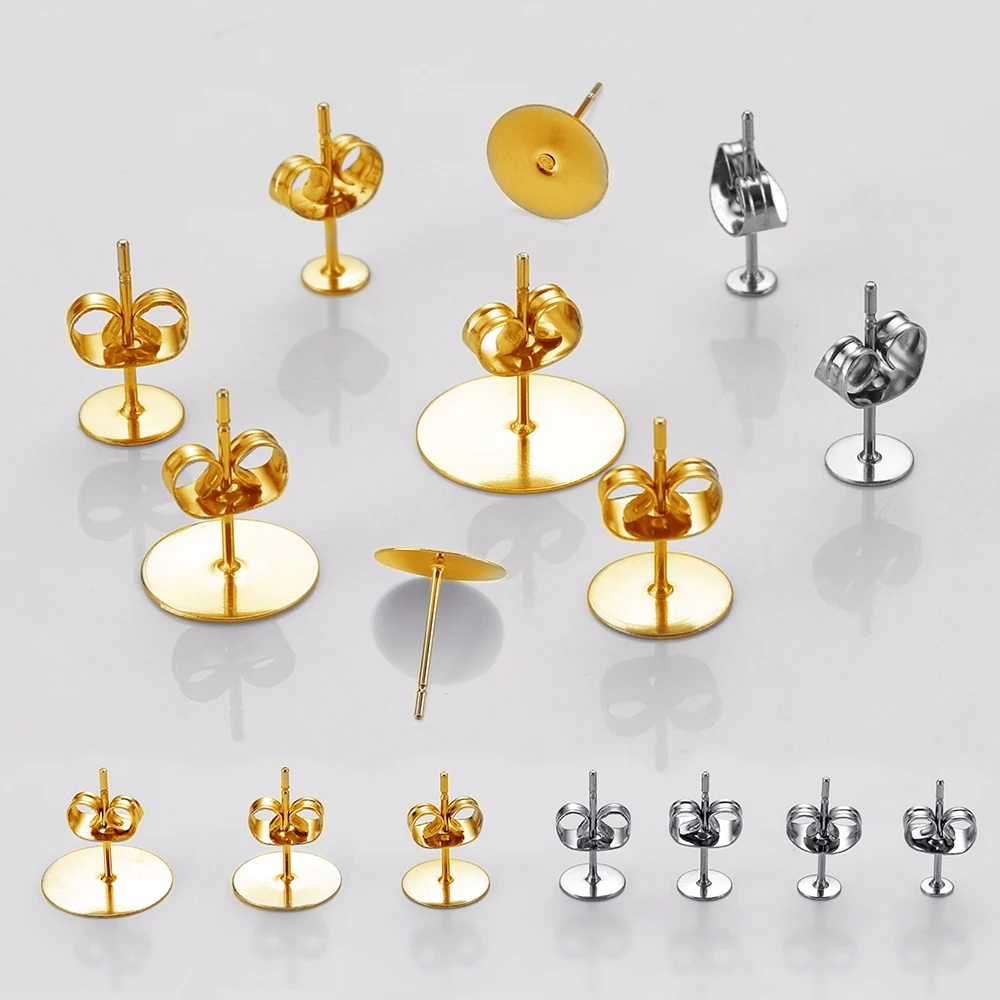 100Sets Gold Color Stainless Steel Ear Studs Earring 3-10mm Base with ...