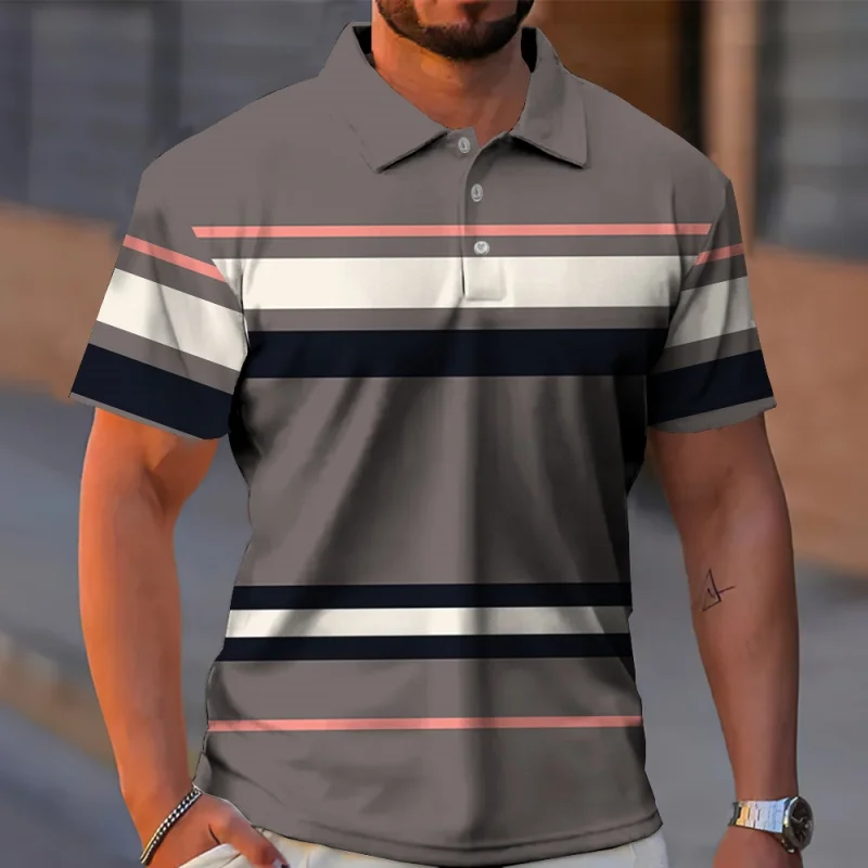 Colorful Stripes 3D Printed Polo Shirt For Men Geometric Color Block ...