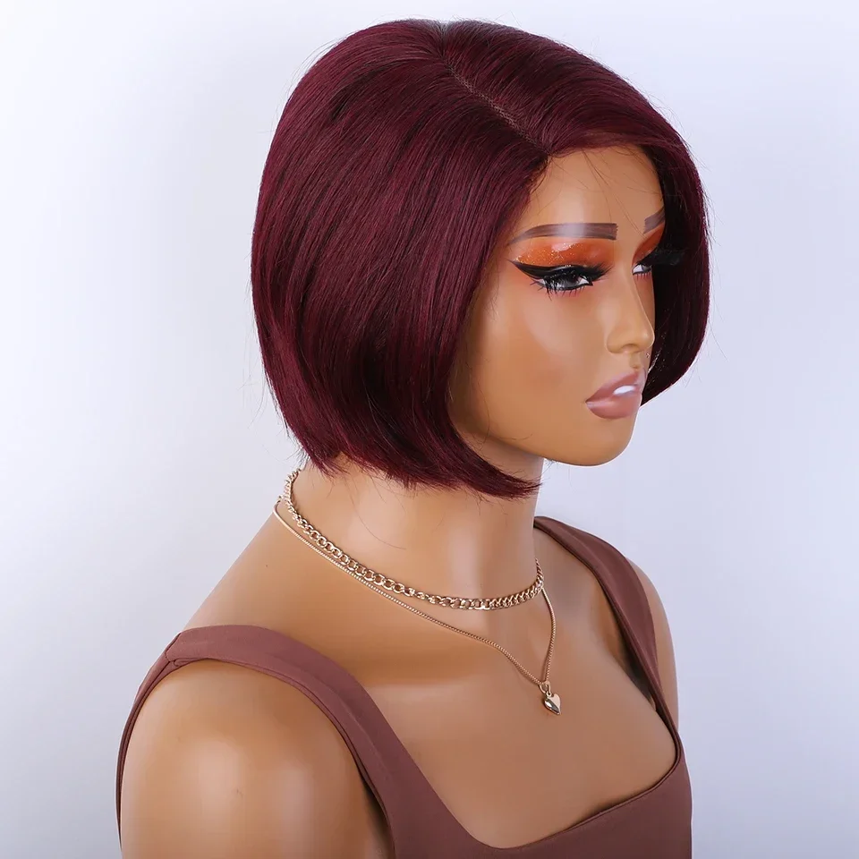 Burgundy-HD-Transparent-Short-Bob-Human-Hair-Wigs-Brazilian-99J-Red ...