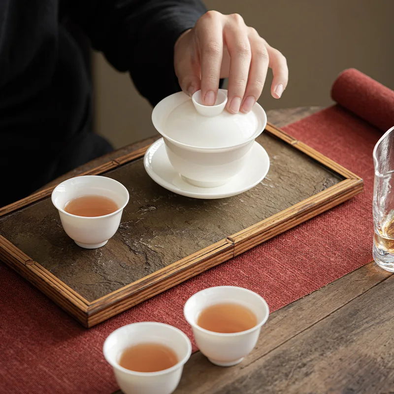 Gaiwan Mini juego de té de porcelana blanca sólida con tapa, taza china ...