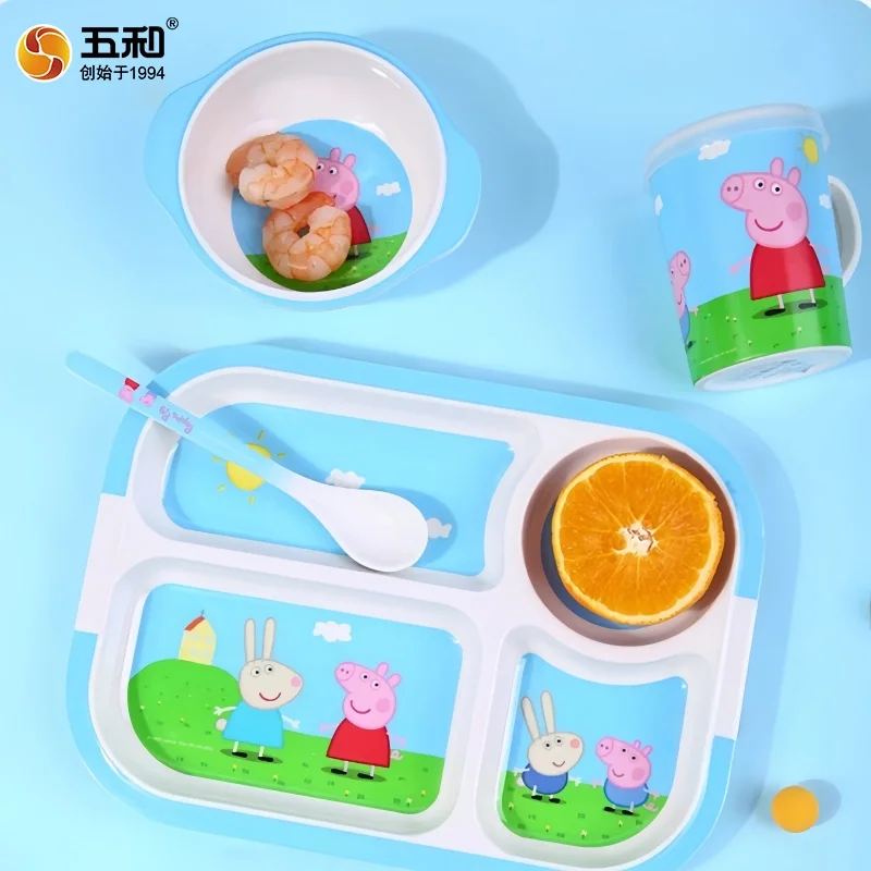 For Peppa Pig Tableware Cartoon Salad Bowl Anti-Fall Dining Plate Cup ...