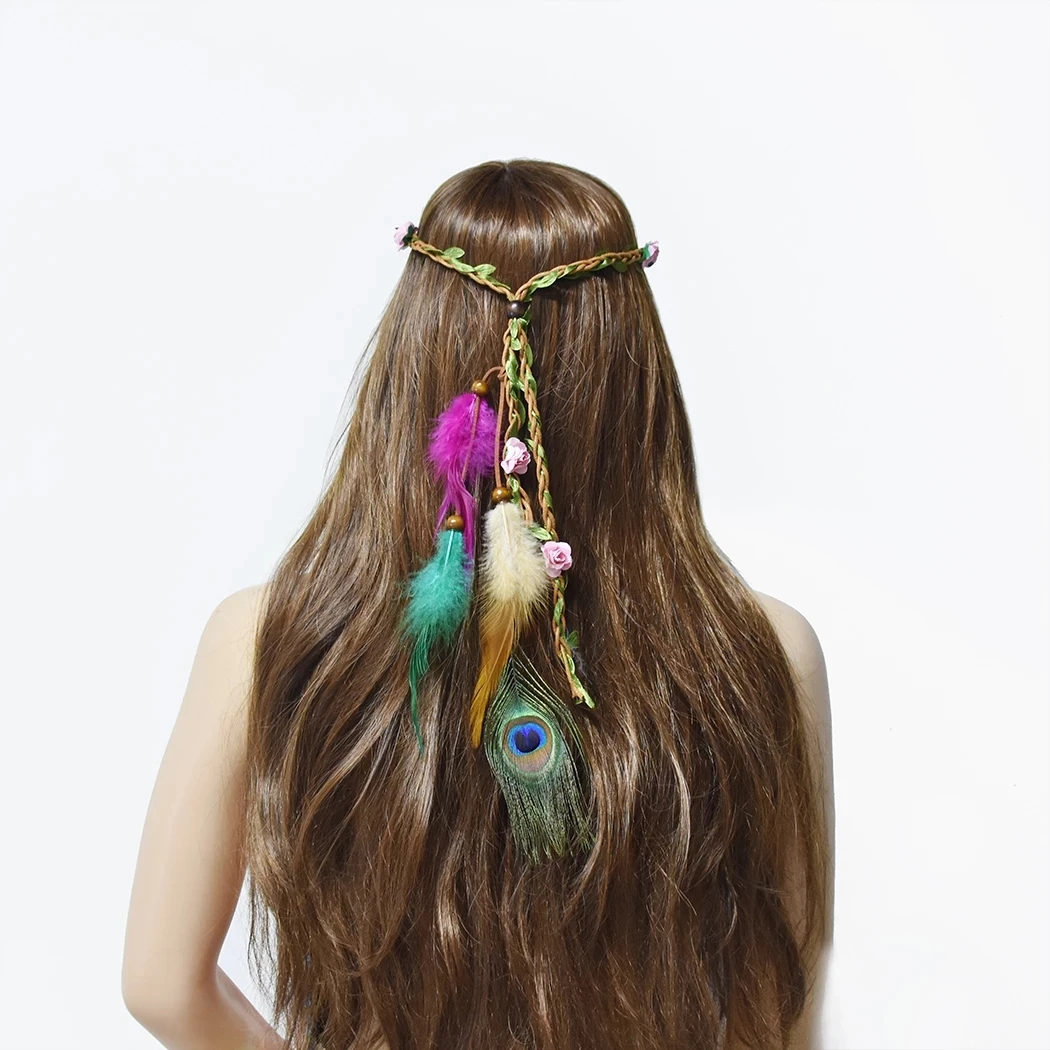 Boho Ethnic Gypsy Handmade Feather Headband Festival Hippie Headdress ...