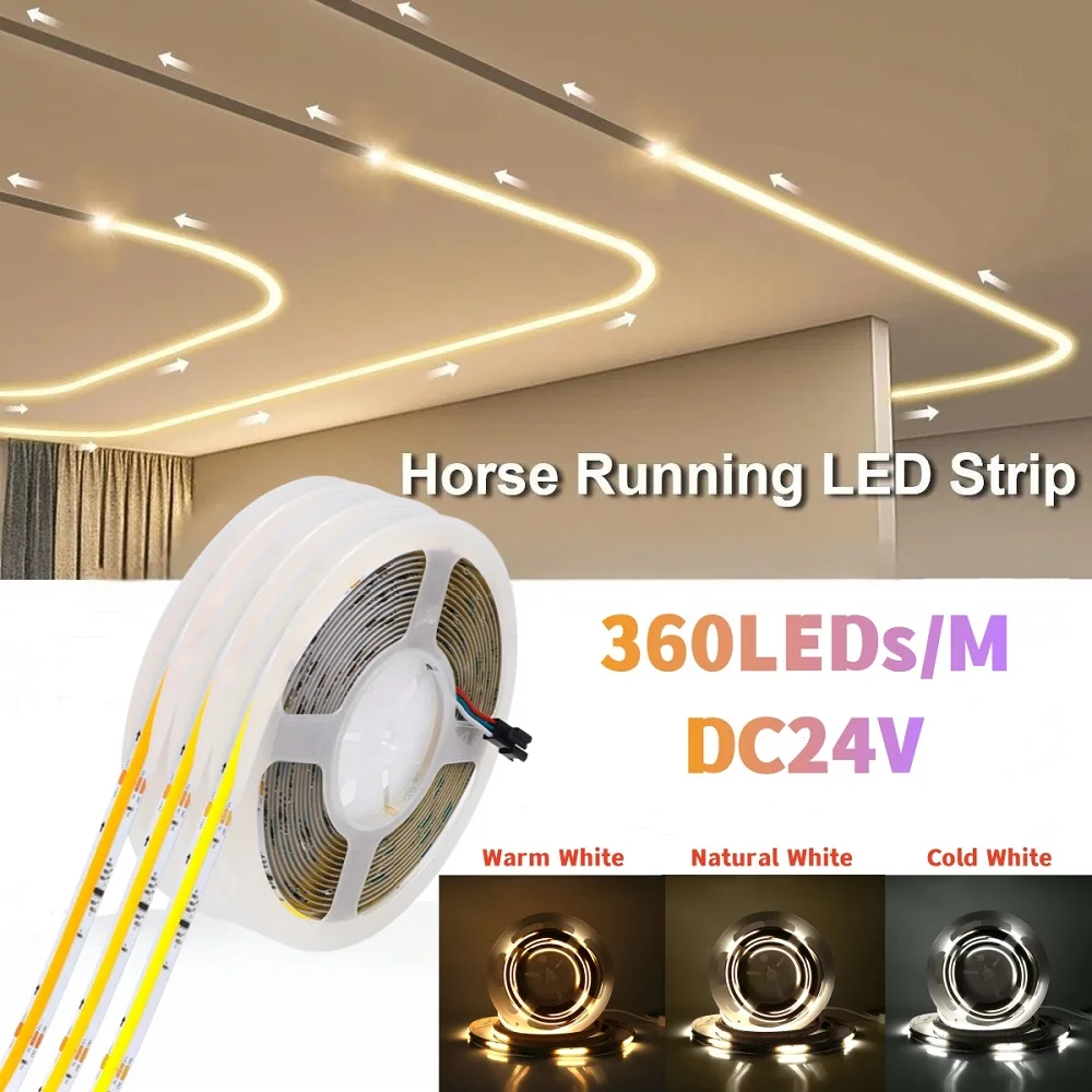 24V Horse Race Chasing COB IC Strip LED Light 360LEDs/m Flexible WS2811 ...