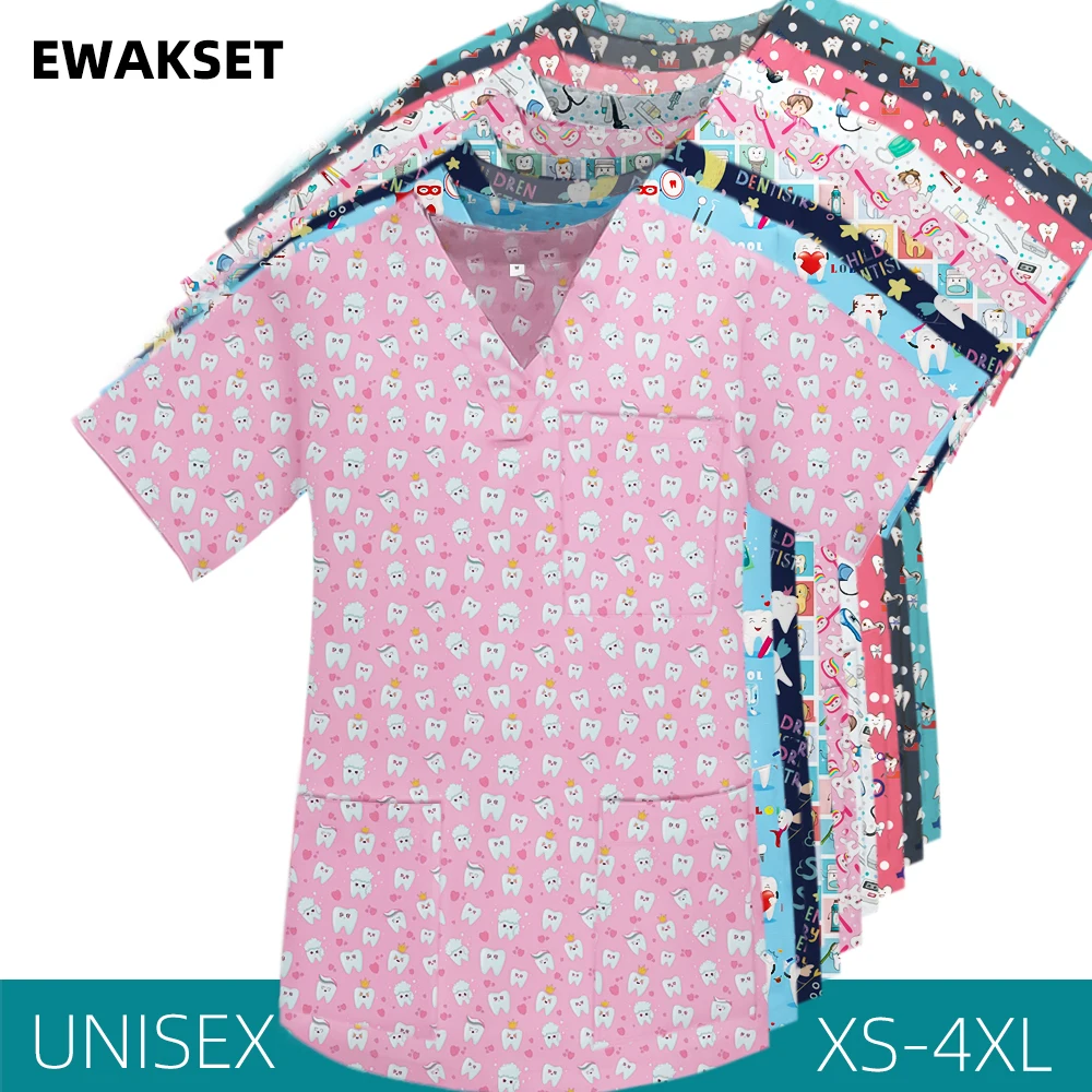 Dental-Uniforms-Medcine-Teeth-Print-Nursing-v-neck-Overalls-Dentist ...