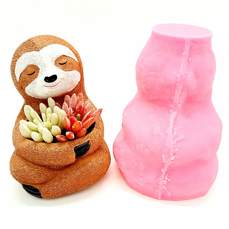 2023 New Sloth Fleshy Flowerpot Silicone Mold Resin Gypsum Concrete ...