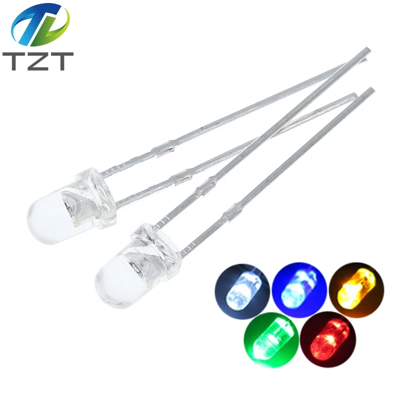 Tzt F3 Ultra Bright 3mm Round Water Clear Green/yellow/blue/white/red ...