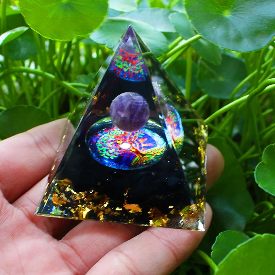Newest Orgone Pyramid Amethyst Peridot Healing Crystal Energy Orgonite ...