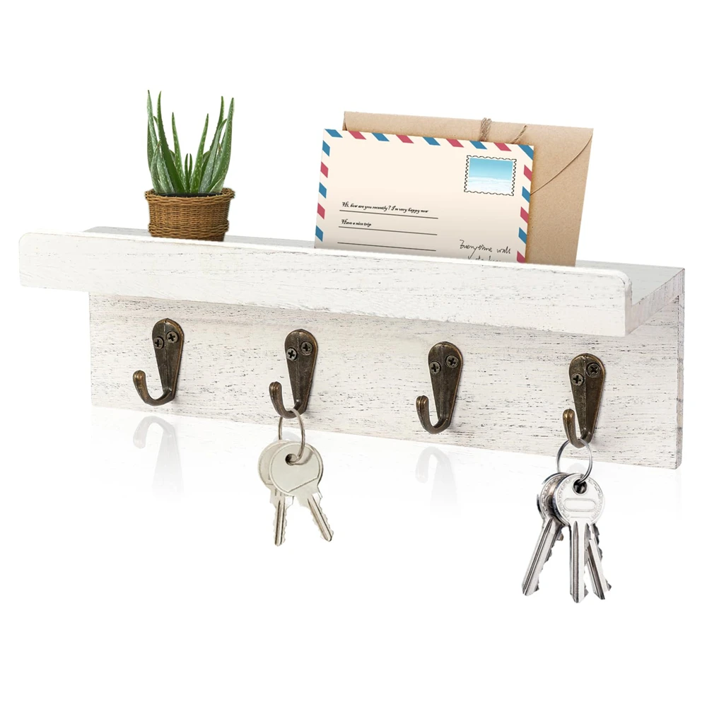 Rustic-Wood-Key-Holder-For-Wall-Farmhouse-Wall-Shelf-Wall-Mounted-Home ...