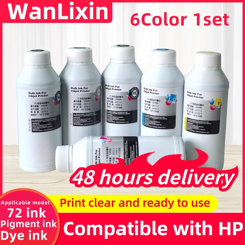 500ML Pigment ink Dye Ink For HP 72 Refill For T610 T620 T770 T790 T795 ...