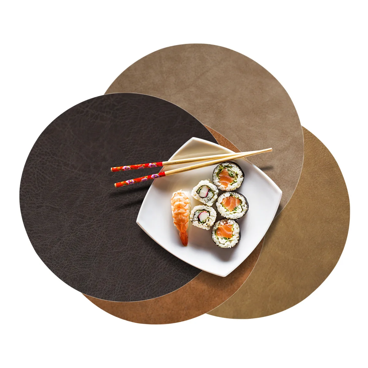 PU Leather Placemats Round Washed Cowhide Pattern Table Mats for Dining ...