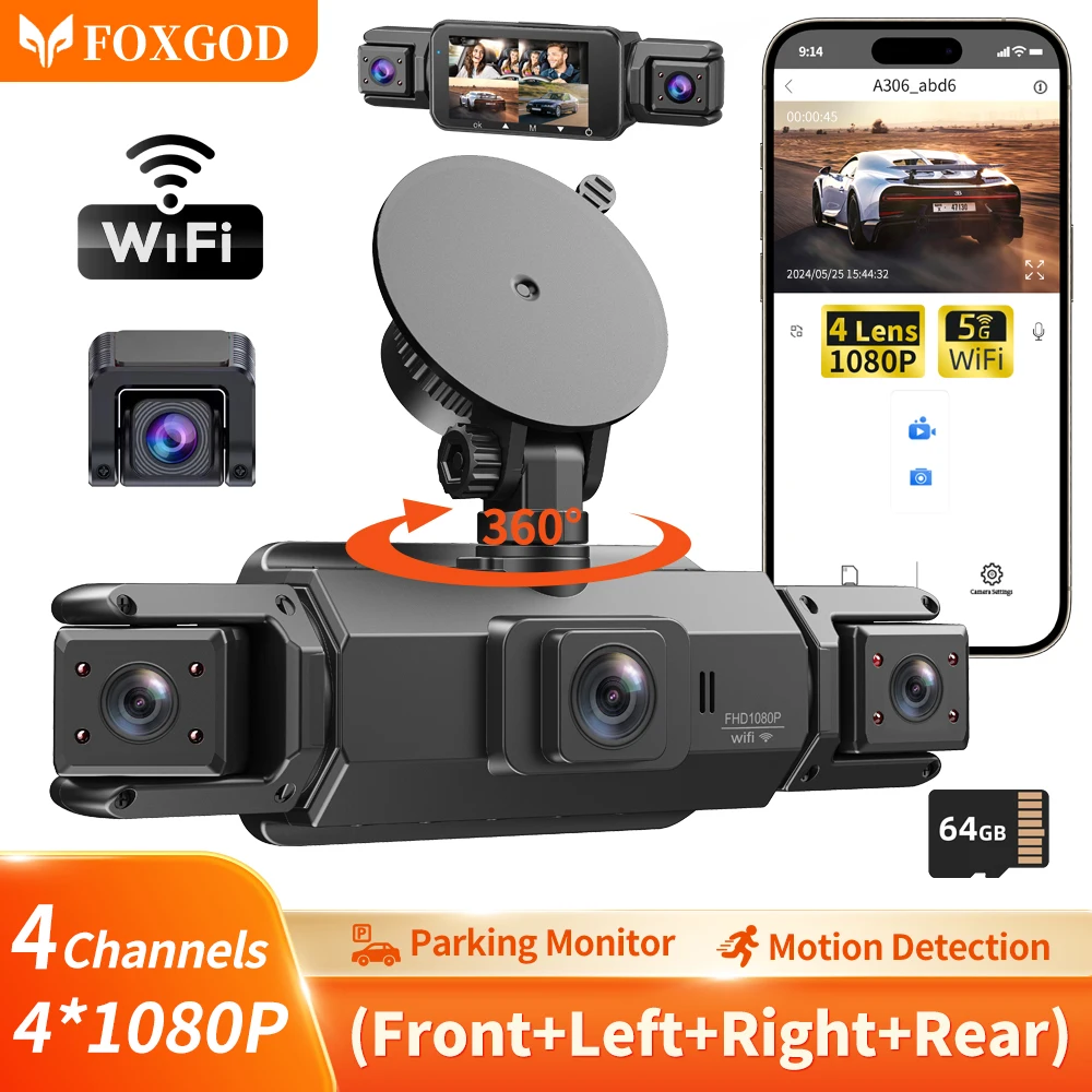 Dash-Came-Car-DVR-5G-WiFi-64G-HD1080P-4-Channels-Front-Left-Right-Rear ...