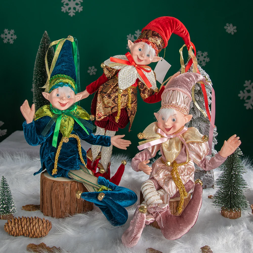 Christmas Little Boy Red Christmas Plush Leg Elf Doll Silver Hanging ...