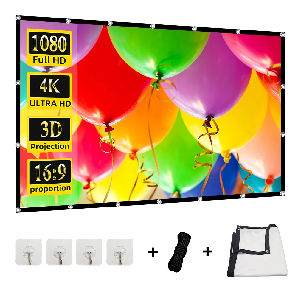 60-200-Inch-Portable-Foldable-Projector-Screen-High-Density-White-Less ...