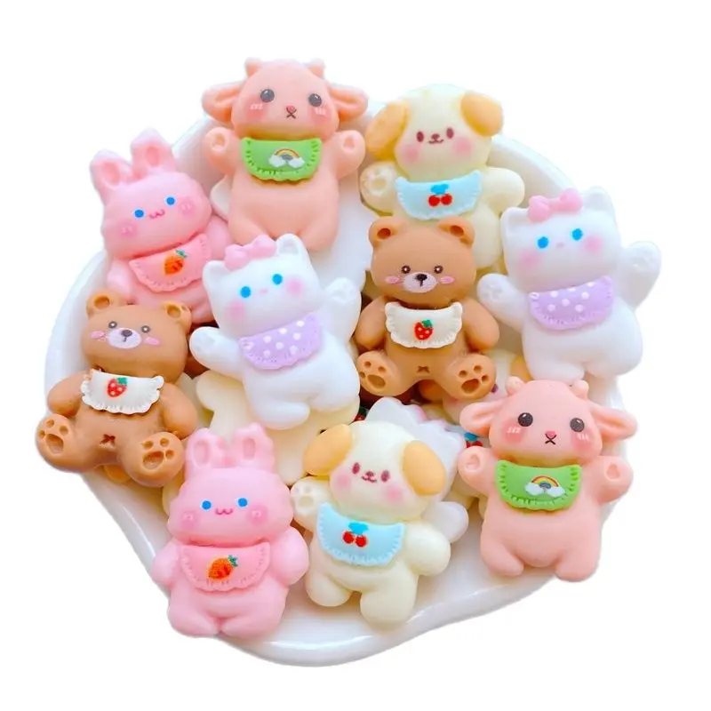 10Pcs New Cute Mini Cat, Dog And Bear Flat Back Resin Cabochons DIY ...