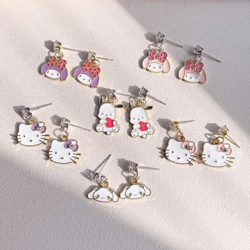 Hello-Kitty-Sanrio-Kuromi-Dangle-Earring-Women-Cute-Fashion-Stud ...