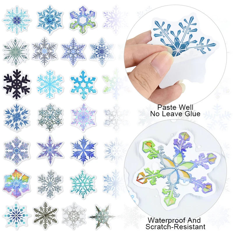 50pcs Merry Christmas Snowflake Self Adhesive Stickers Winter Wall ...