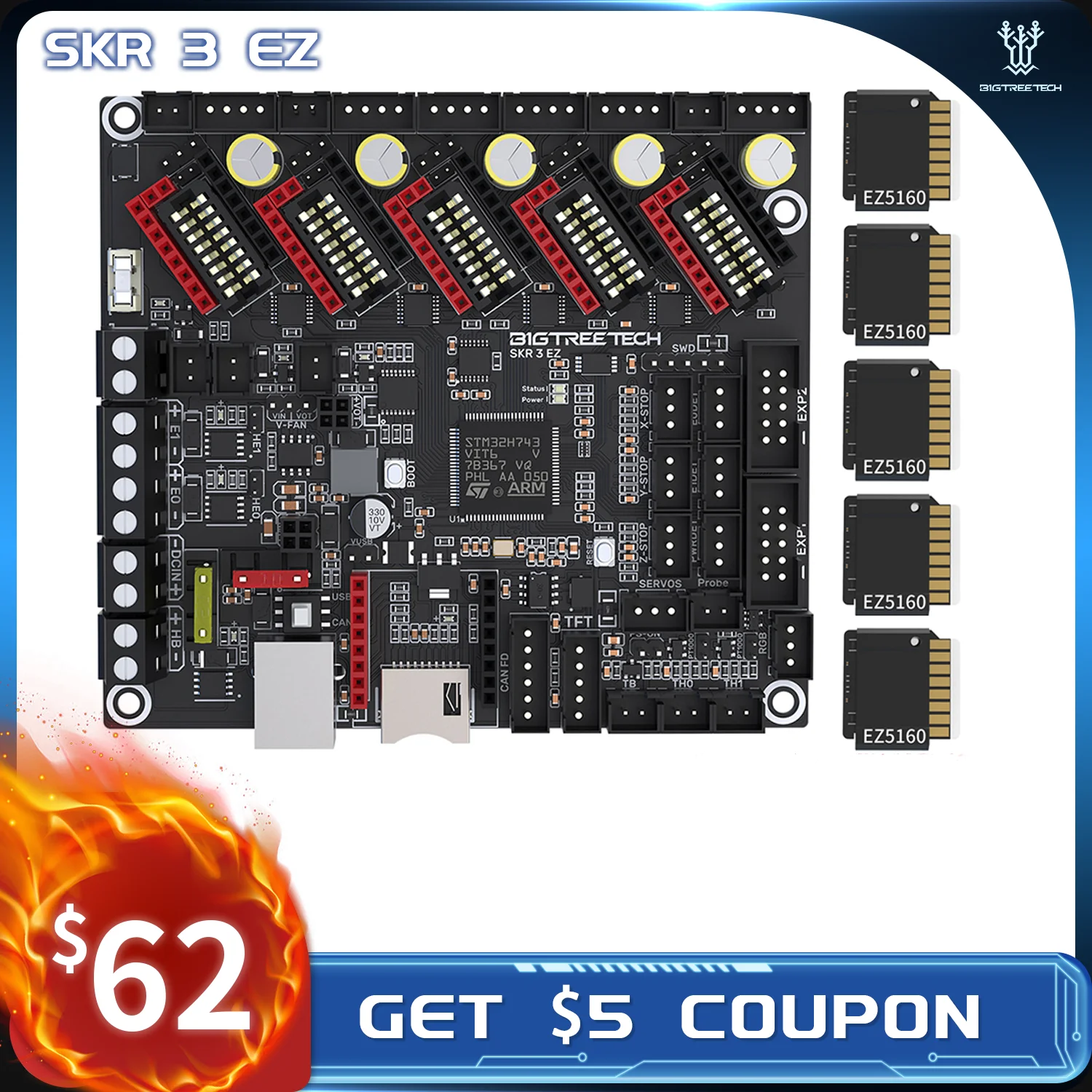 Placa base BIGTREETECH BTT SKR 3 EZ de 32 bits, placa base EZ5160 Pro TMC2208, actualización ...