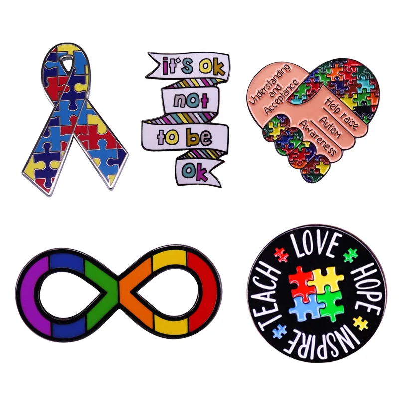 Insignia-de-autismo-arco-ris-alfileres-de-esmalte-broche-cinta-infinita ...