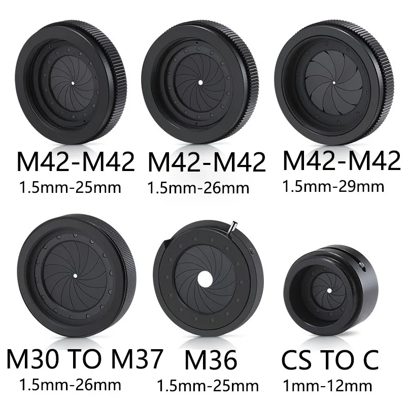 1PCS Aperture Adjustable 1.5-29 mm Iris Diaphragm M30 to M37 M42 to M42 ...