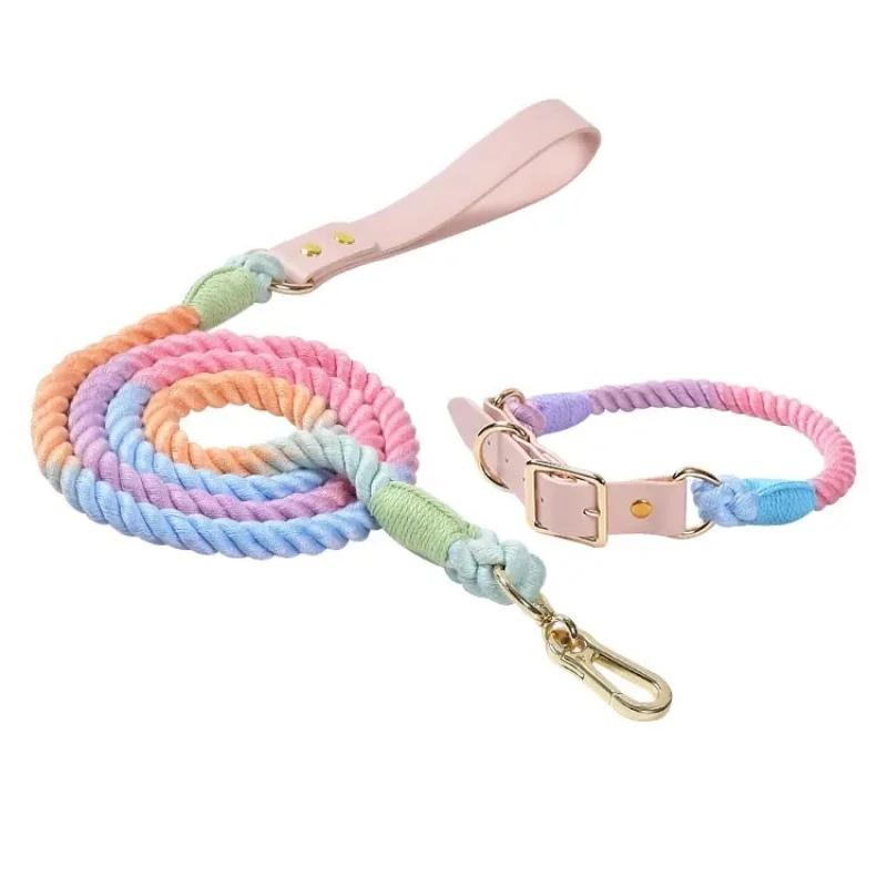 Pet-Traction-Rope-Collar-Set-Handmade-Braided-Cotton-Dog-Leash-Leather ...