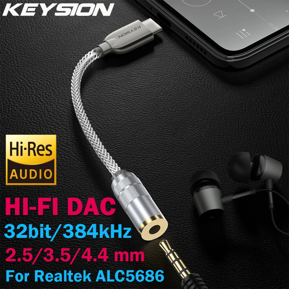 KEYSION DAC 이어폰 무손실 음악 디코더, USB C 타입에서 3.5mm, 2.5mm, 4.4mm HD 하이파이 디지털 ...