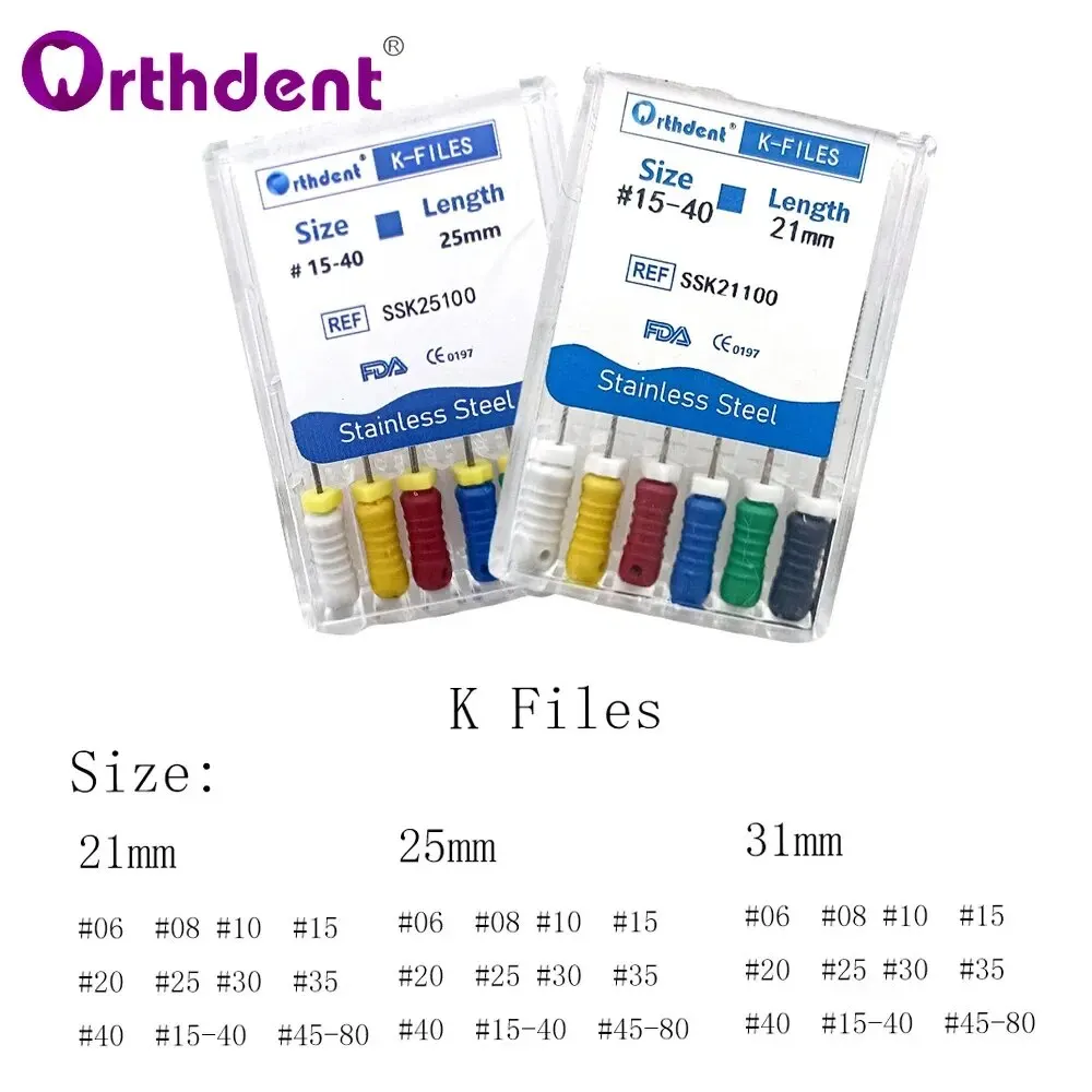 6Pcs-Dental-Stainless-Steel-Endodontic-Root-Canal-K-Files-21-25-31mm ...