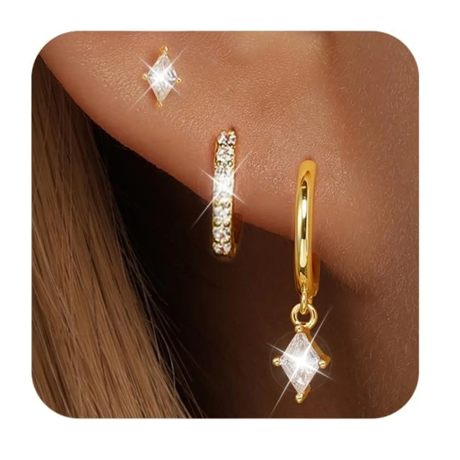 14K Real Gold Huggie Hoop Earrings Set for Women Hypoallergenic ...